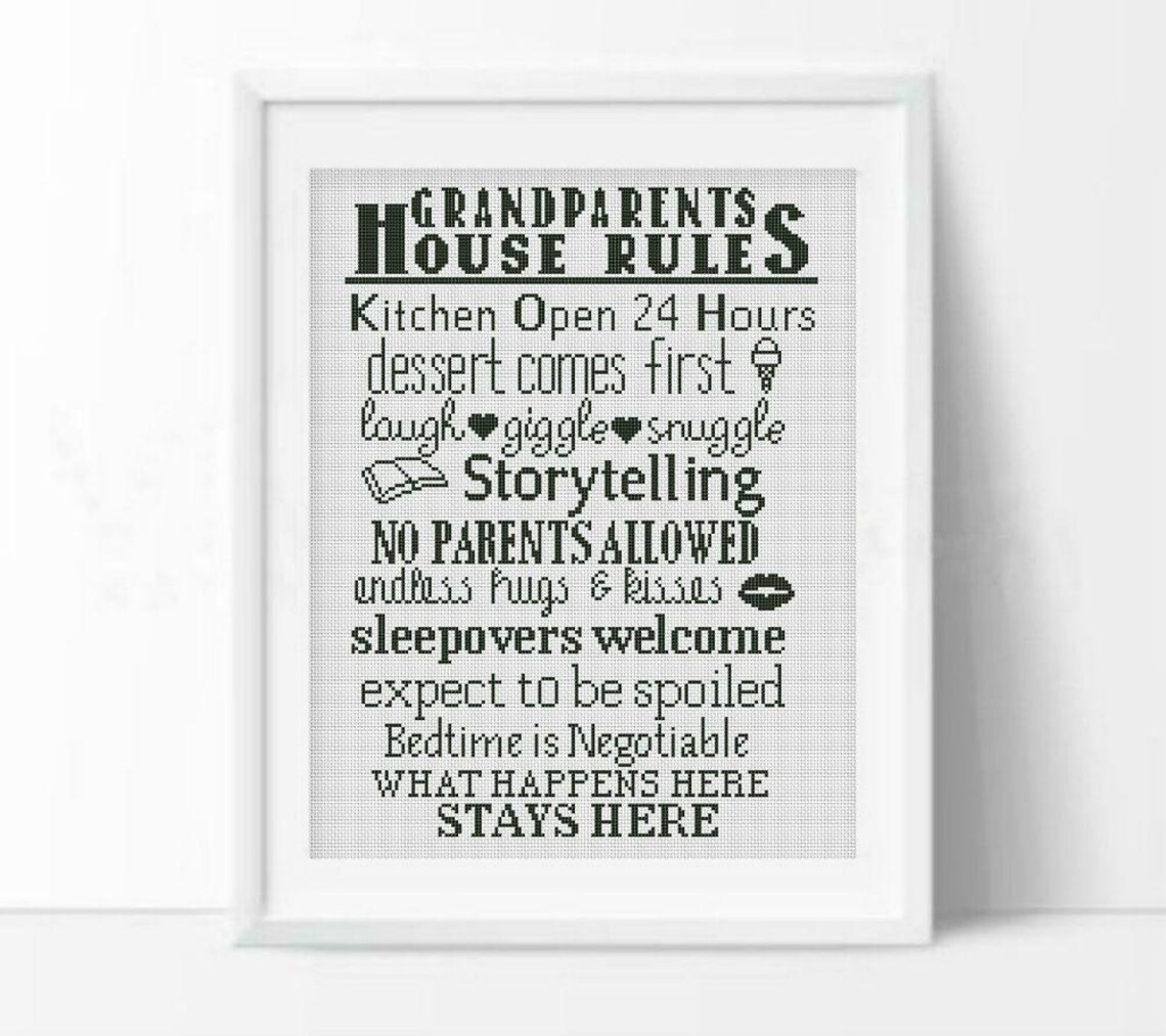 Grandparents House Rules Sign Cross Stitch Pattern, Gift for ...