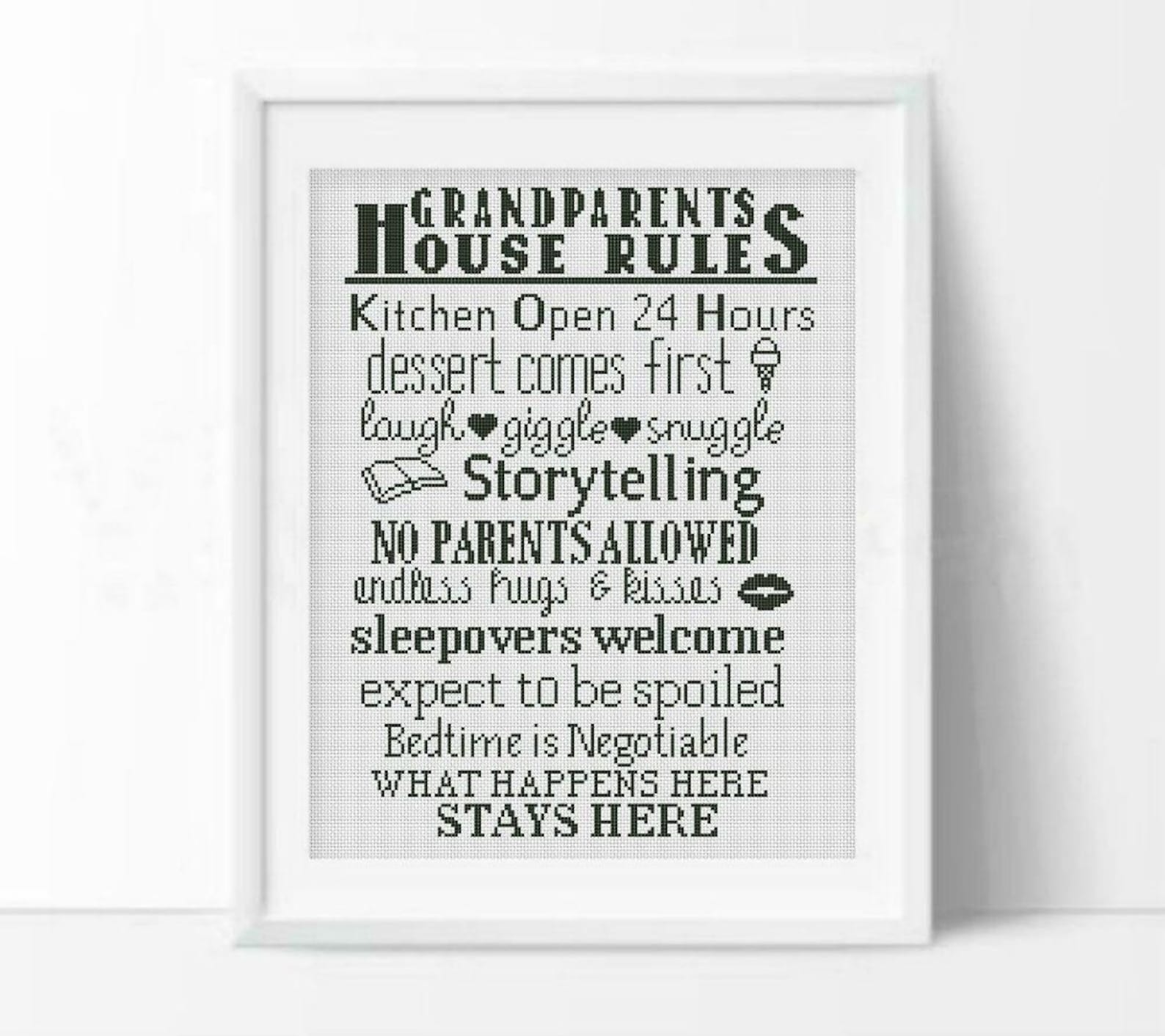 Grandparents House Rules Sign Cross Stitch Pattern, Gift for ...