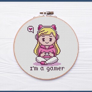 Girl Gamer Pink #107,cross Stitch Pattern,gamer Cross Stitch Pattern ...