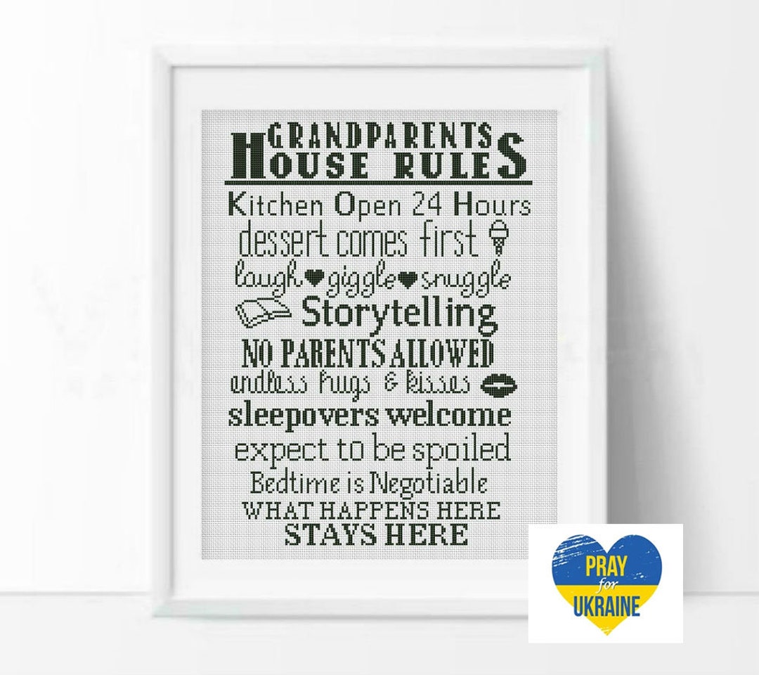 Grandparents House Rules Sign Cross Stitch Pattern, Gift for ...