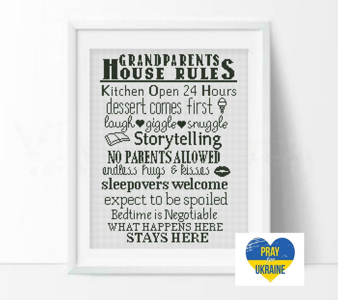 Grandparents House Rules Sign Cross Stitch Pattern, Gift for ...
