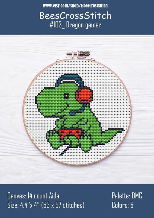 Dragon Gamer 103,cross Stitch Pattern,gamer Cross Stitch Pattern,gift ...