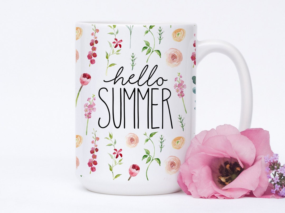 Hello Summer Mug, Summer Decor, Flower Decor, Summer Mug, Summer ...