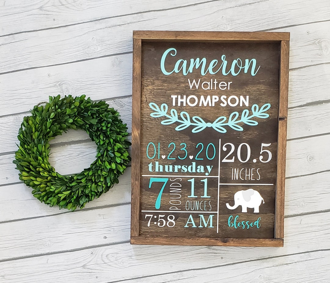 Baby Birth Announcment Wood Sign • Farmhouse Decor • Baby Stats ...