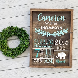 Baby Birth Announcment Wood Sign • Farmhouse Decor • Baby Stats ...