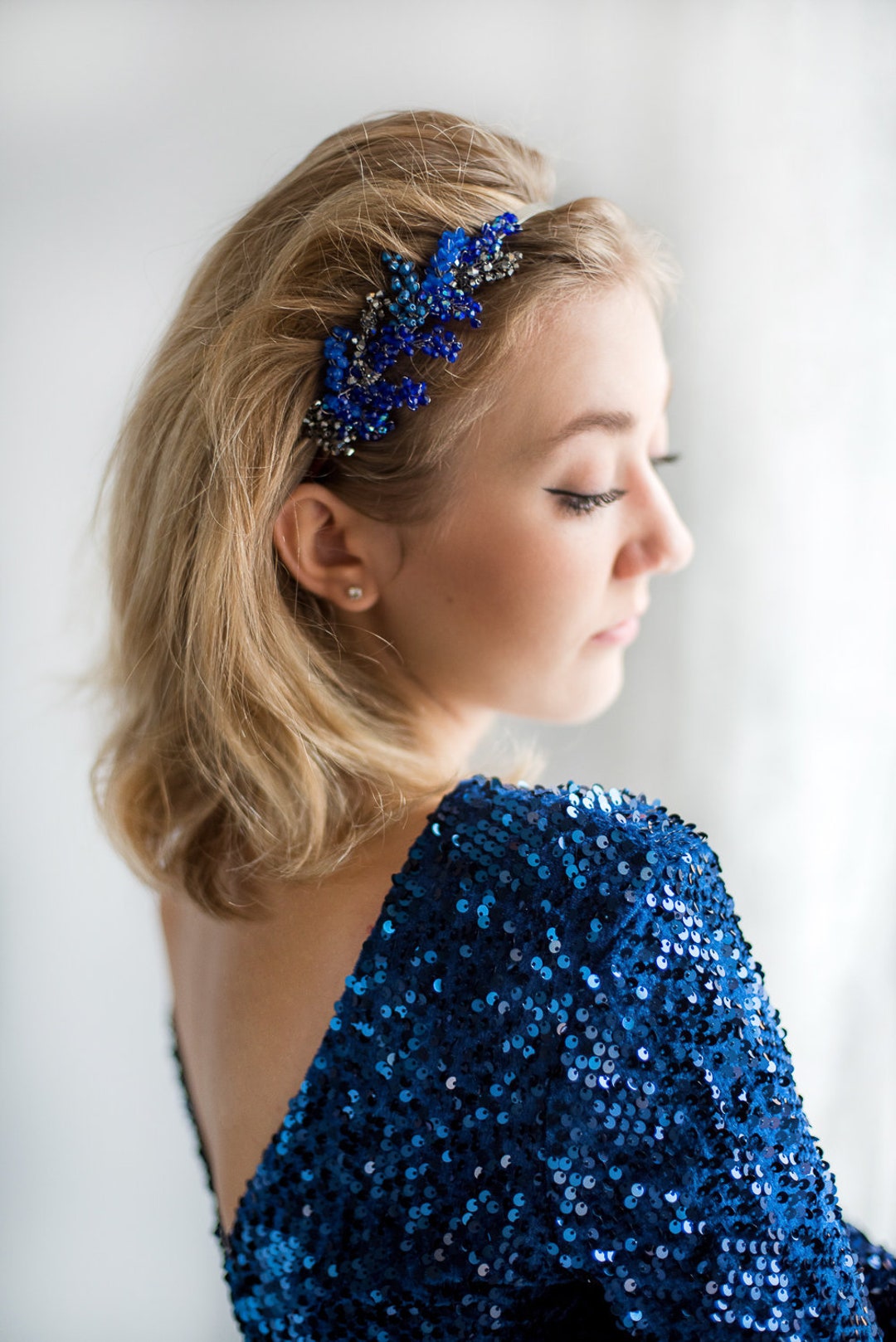 Blue and Silver Hairpiece, Blue Handmade Headband, Hair Accessory ...