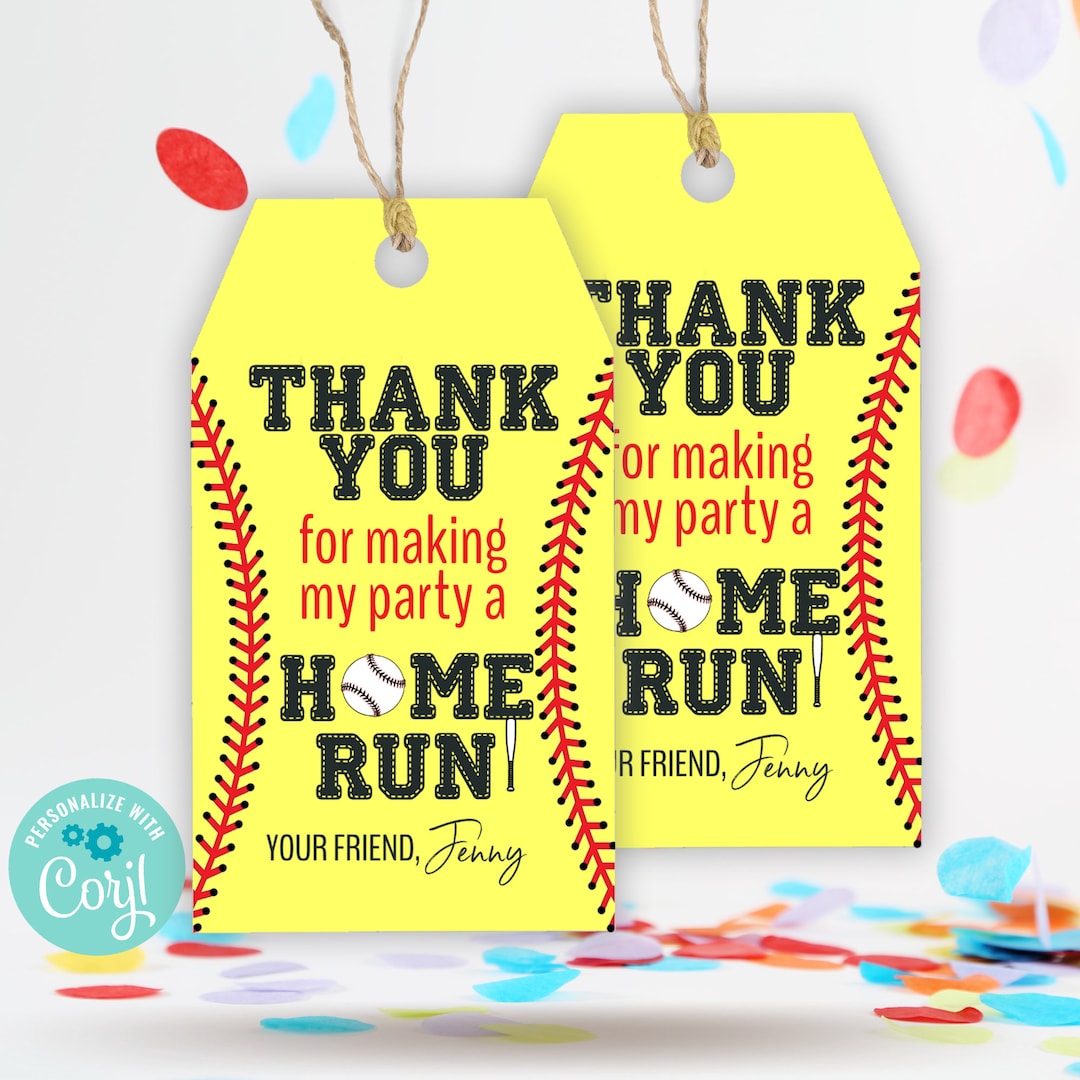 Treat Bag Tags, Softball Birthday Tags, Softball Party Tags, Softball ...
