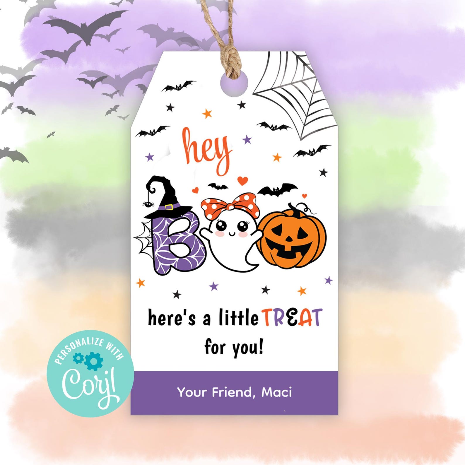 Halloween Treat Tags Editable Template, BOO Halloween Treat Bag Tag for ...