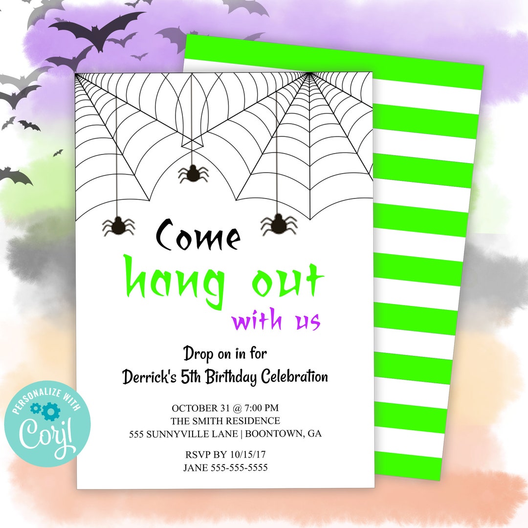 Spider Web Halloween Birthday Invitation Template, Halloween Party ...