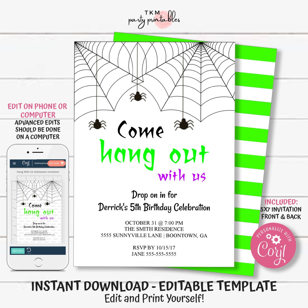 Spider Web Halloween Birthday Invitation Template Halloween - Etsy