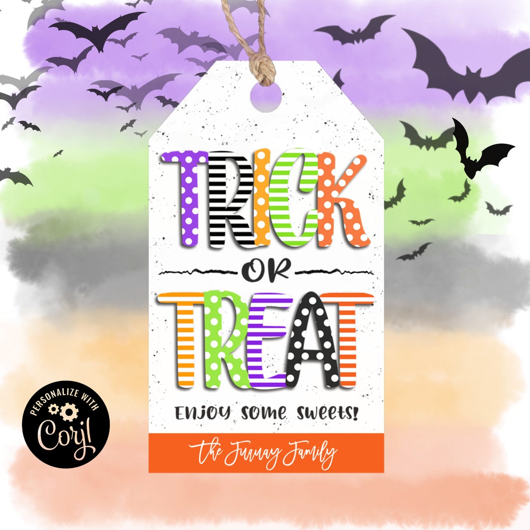 Halloween Gift Tag, Trick or Treat PRINTABLE Halloween Party Favor Tag ...