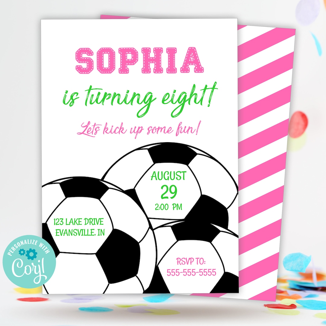 Soccer Birthday Invitation, Sports Birthday Girl Editable Invitation ...