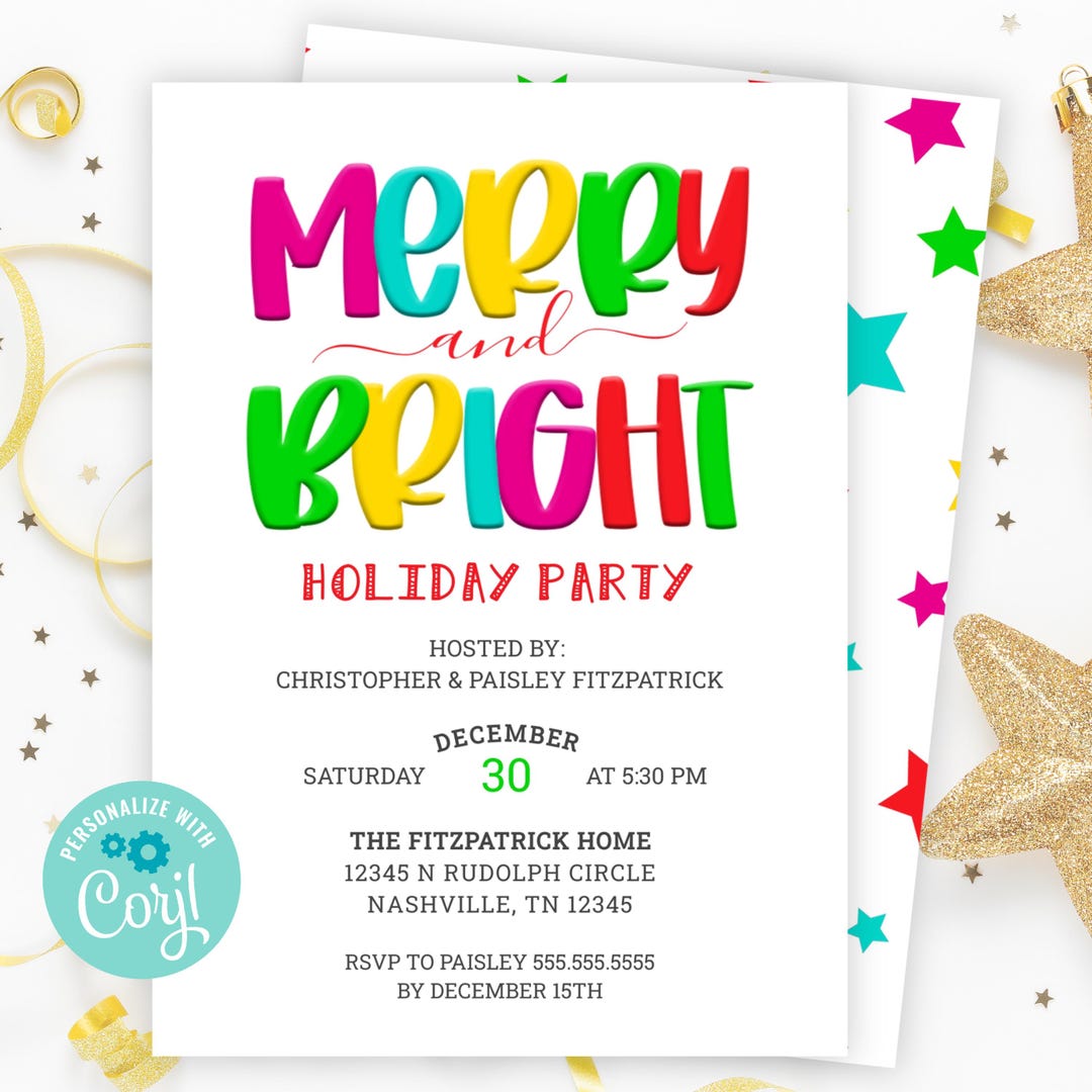 EDITABLE Christmas Party Invitation, Merry and Bright Friendsmas ...