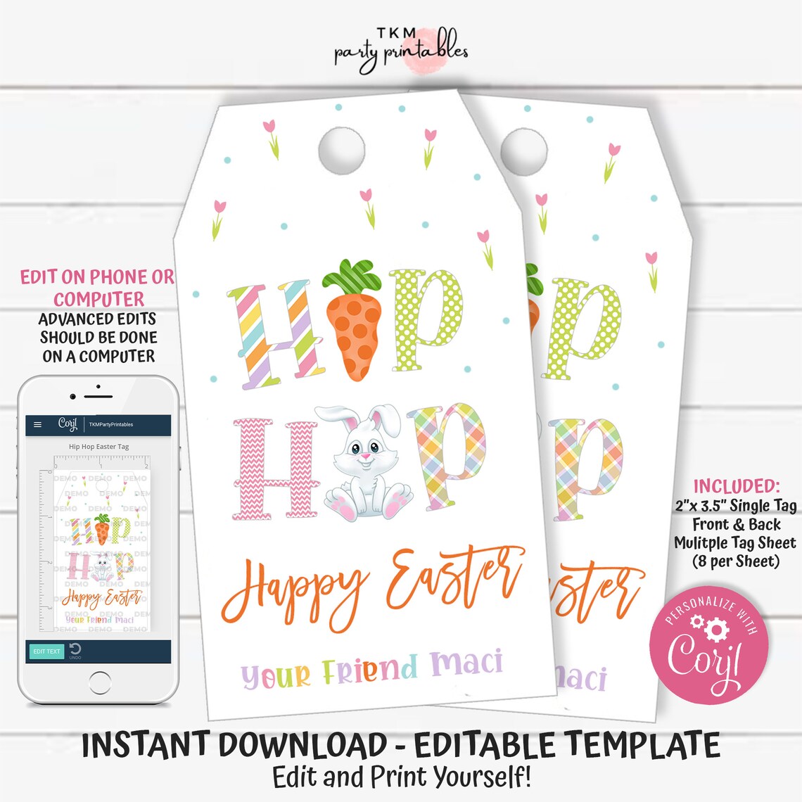 Easter Favor Tags Hip Hop Happy Easter PRINTABLE Tags Easter | Etsy