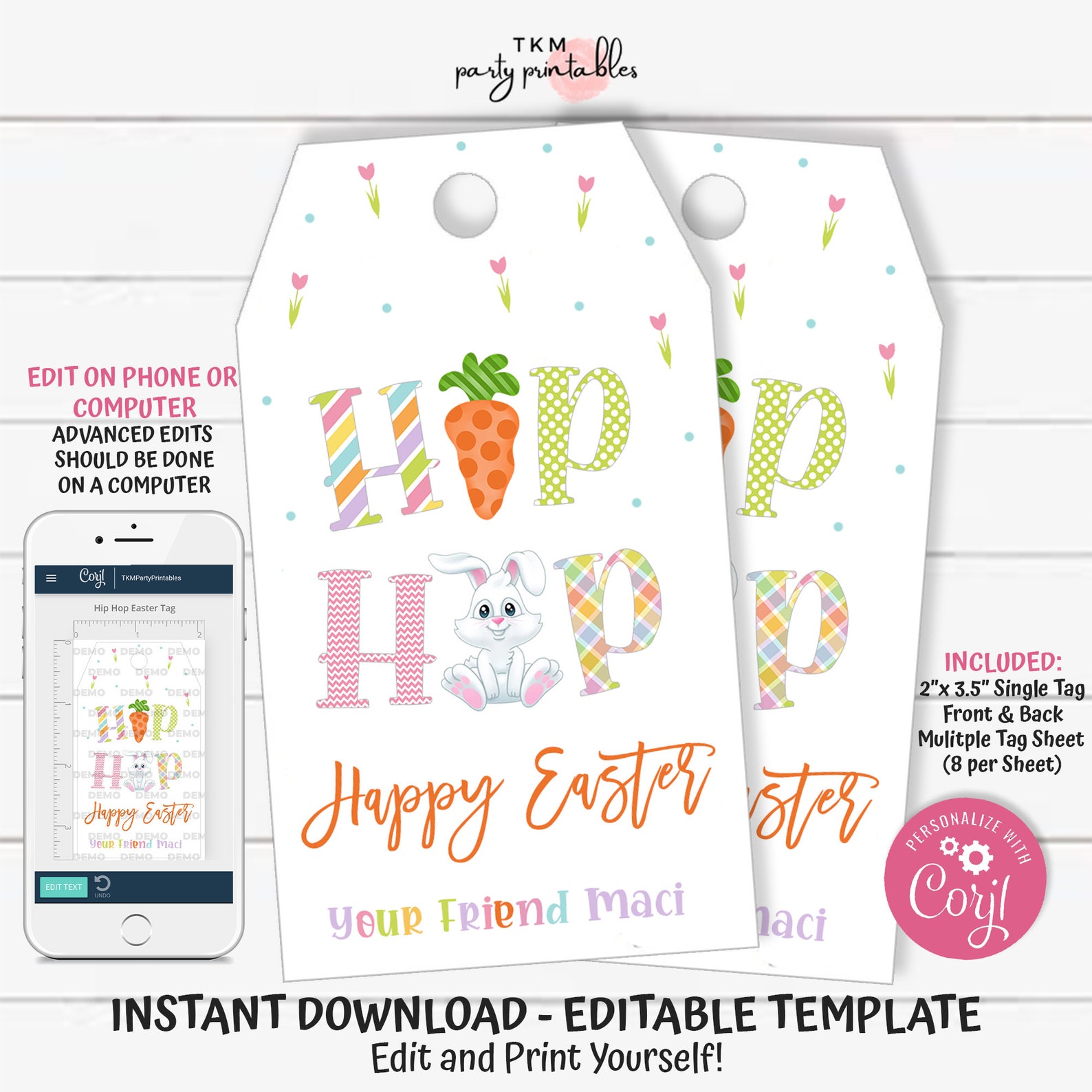 Easter Favor Tags Hip Hop Happy Easter PRINTABLE Tags Easter | Etsy