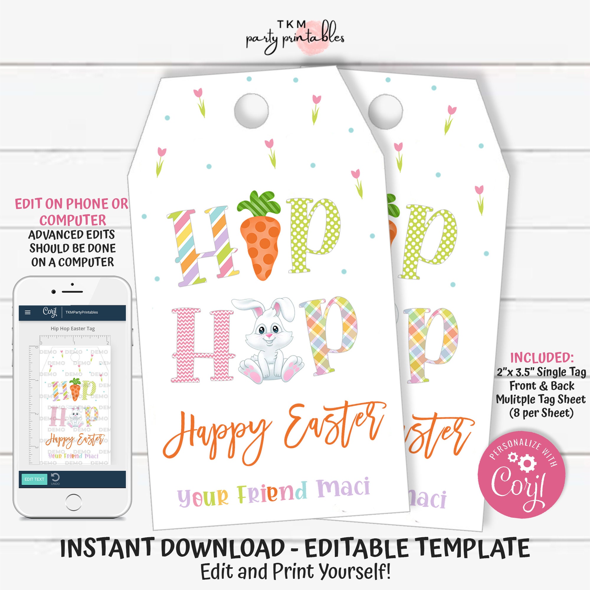 Easter Favor Tags Hip Hop Happy Easter PRINTABLE Tags Easter | Etsy