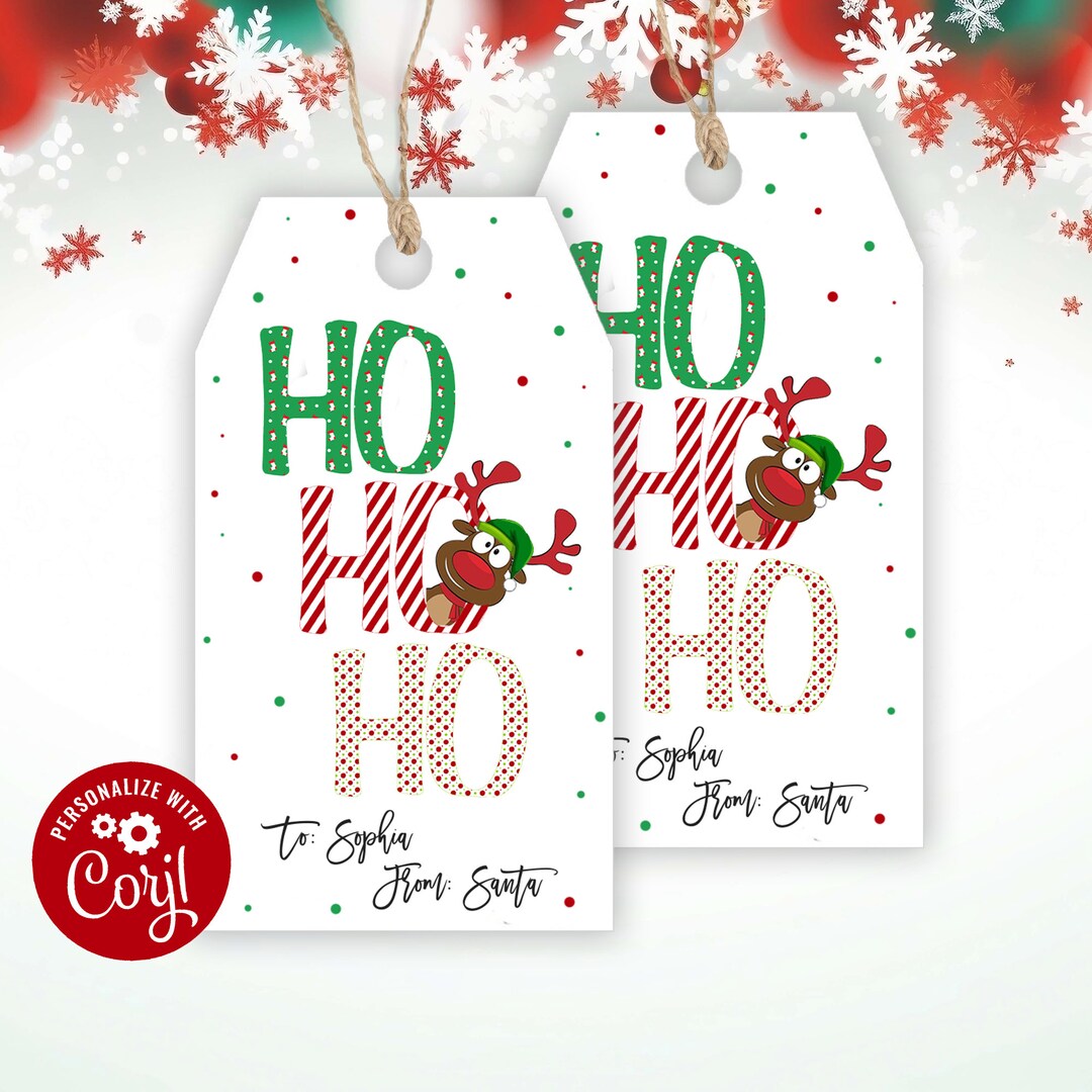 Kids Christmas Treat Bag Tags, HO HO HO Christmas Gift Tags, Christmas ...