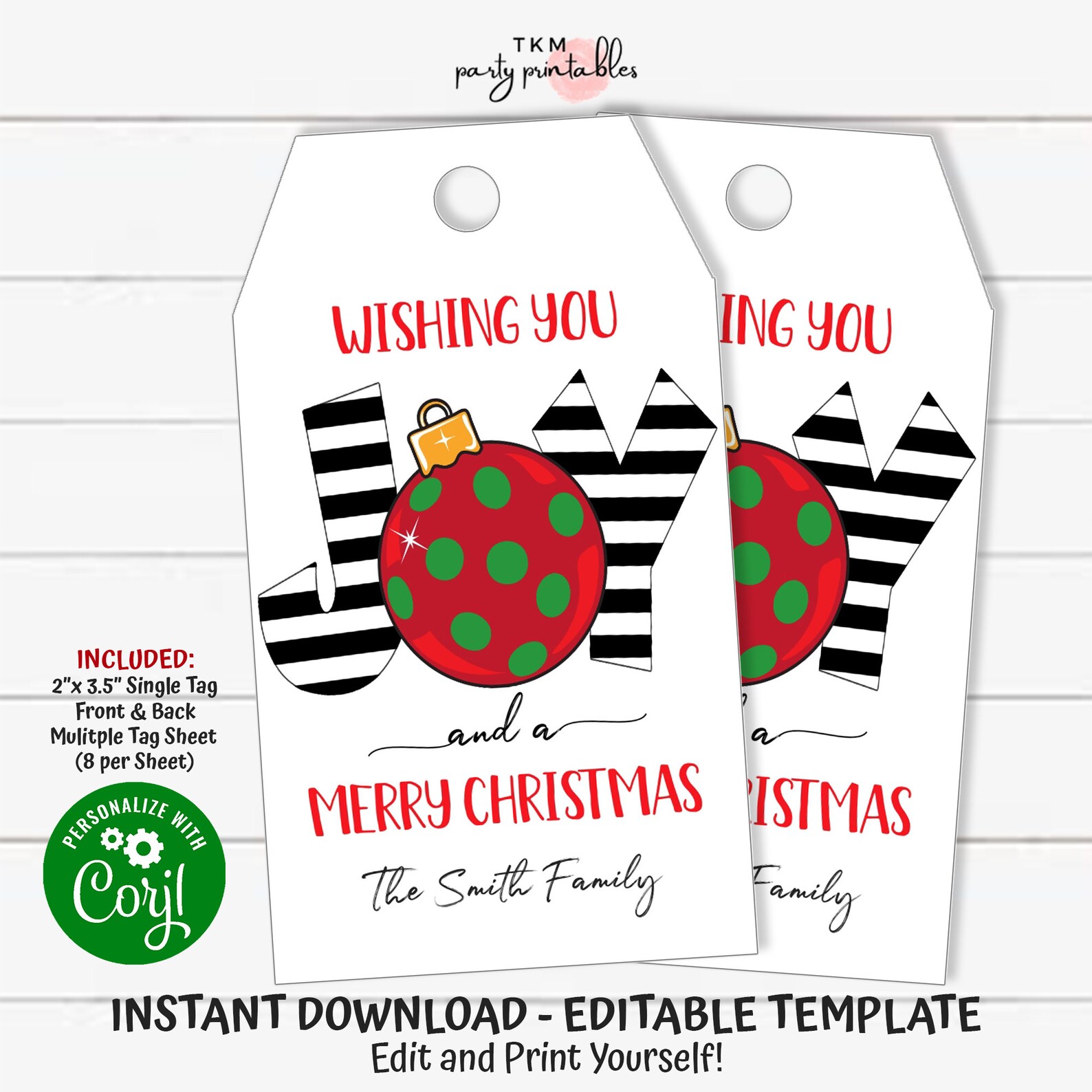 Printable Christmas Tags Wishing You Joy and A Merry - Etsy