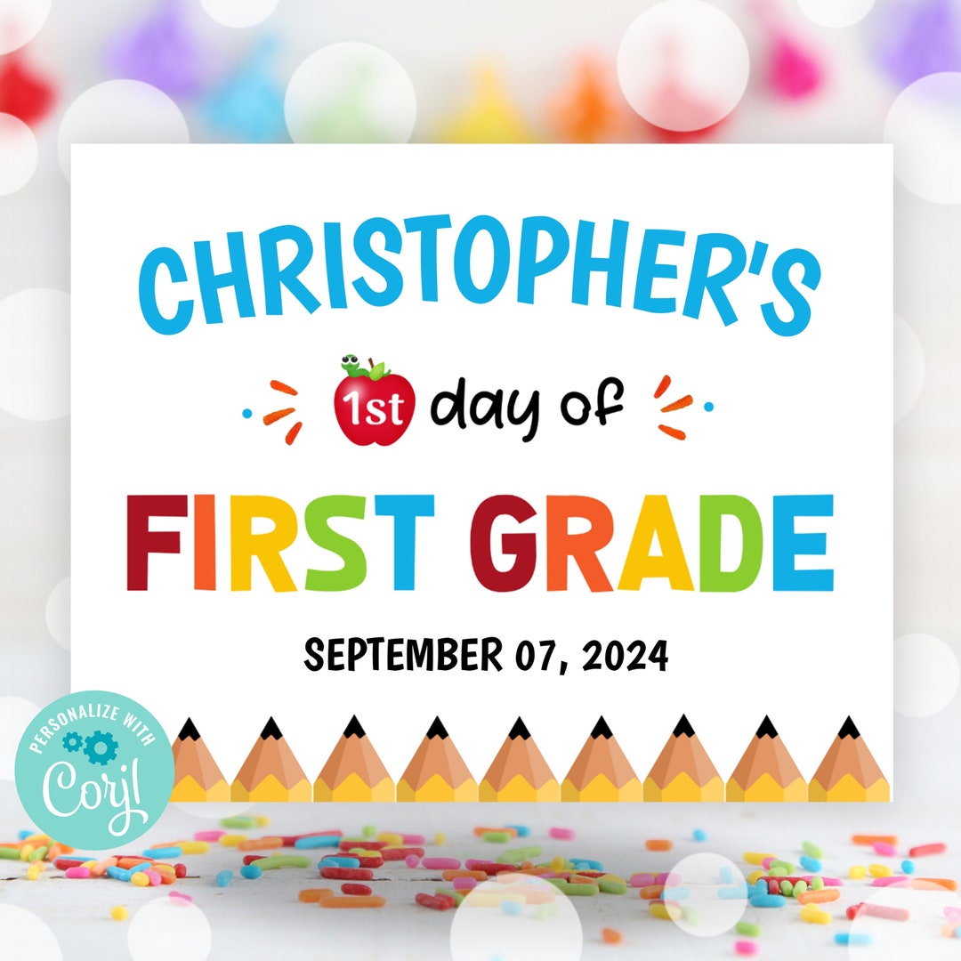 Boys First Grade First Day of School Sign Printable Digital Download ...