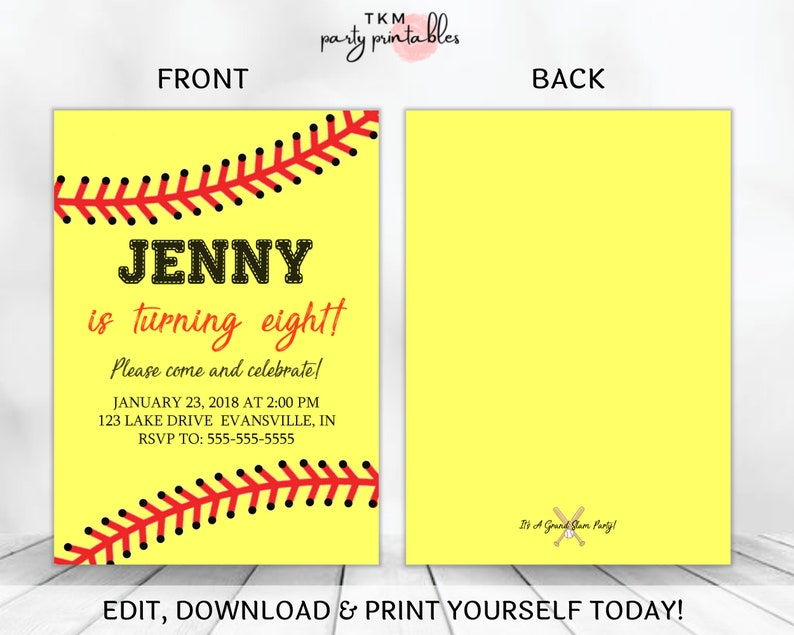 Softball Birthday Invitation Sports Invitation Printable - Etsy