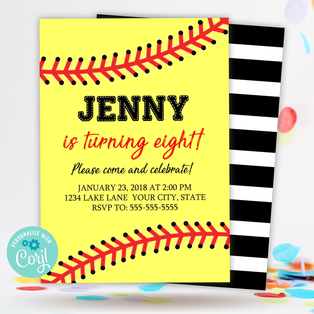 Softball Birthday Invitation, Sports Invitation, Printable Birthday ...