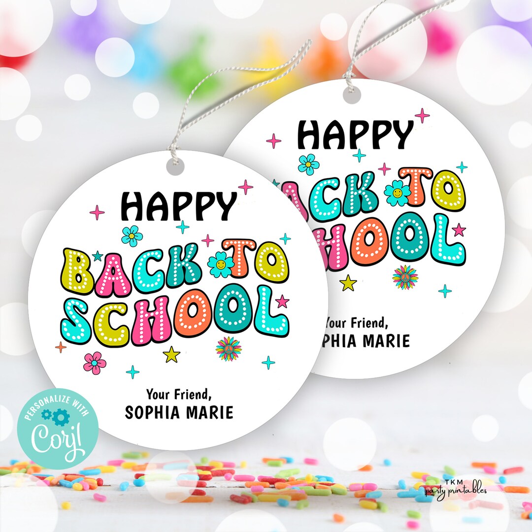 Groovy Back to School Printable Tags, First Day of School Retro Favor ...