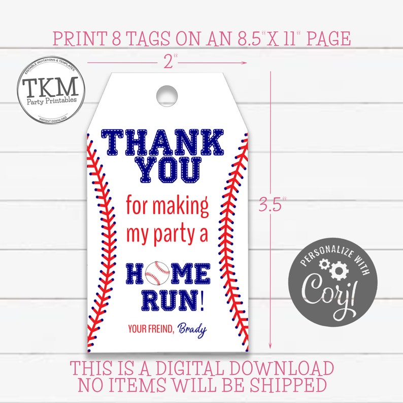 Baseball Party Tags Baseball Birthday Tags Baseball Birthday | Etsy