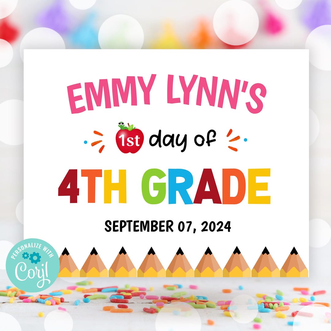 Girls 4th Grade First Day of School Sign Printable Digital Download ...