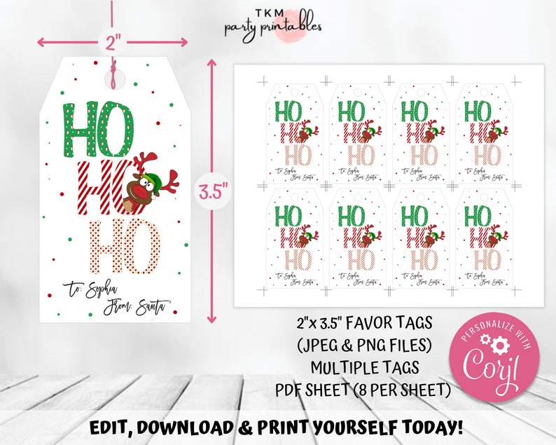 Kids Christmas Treat Bag Tags, HO HO HO Christmas Gift Tags, Christmas ...