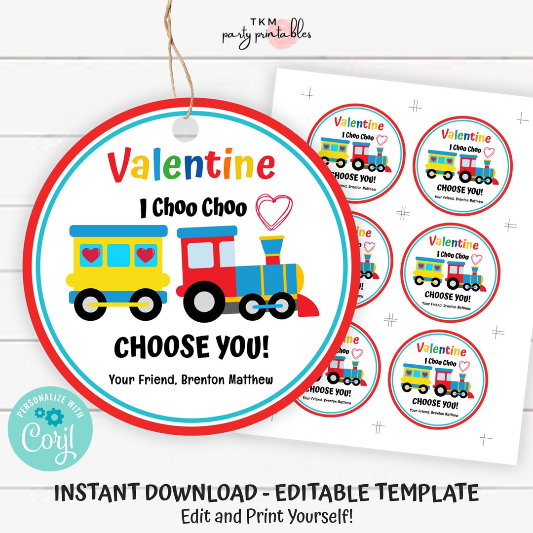 Valentines Day Tags, I Choo Choo Choose You Train Kids Classroom Party ...