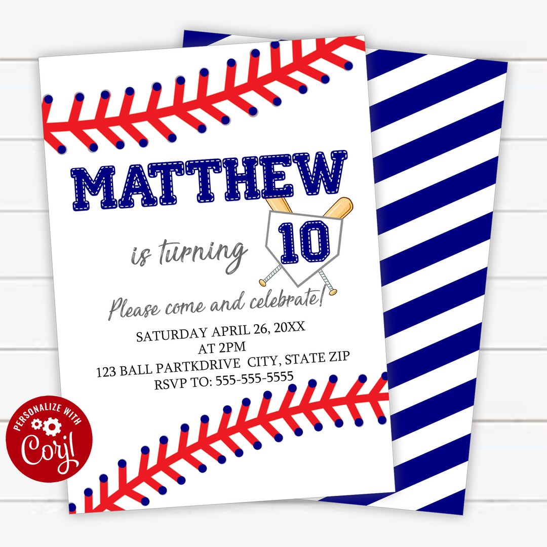 Baseball Invitation, Kids Baseball Birthday Invitation, First Birthday ...