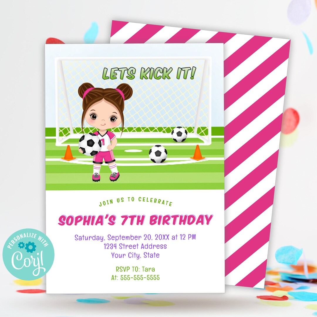 Girl Soccer Birthday Invitation Template, Girls Birthday Sports ...