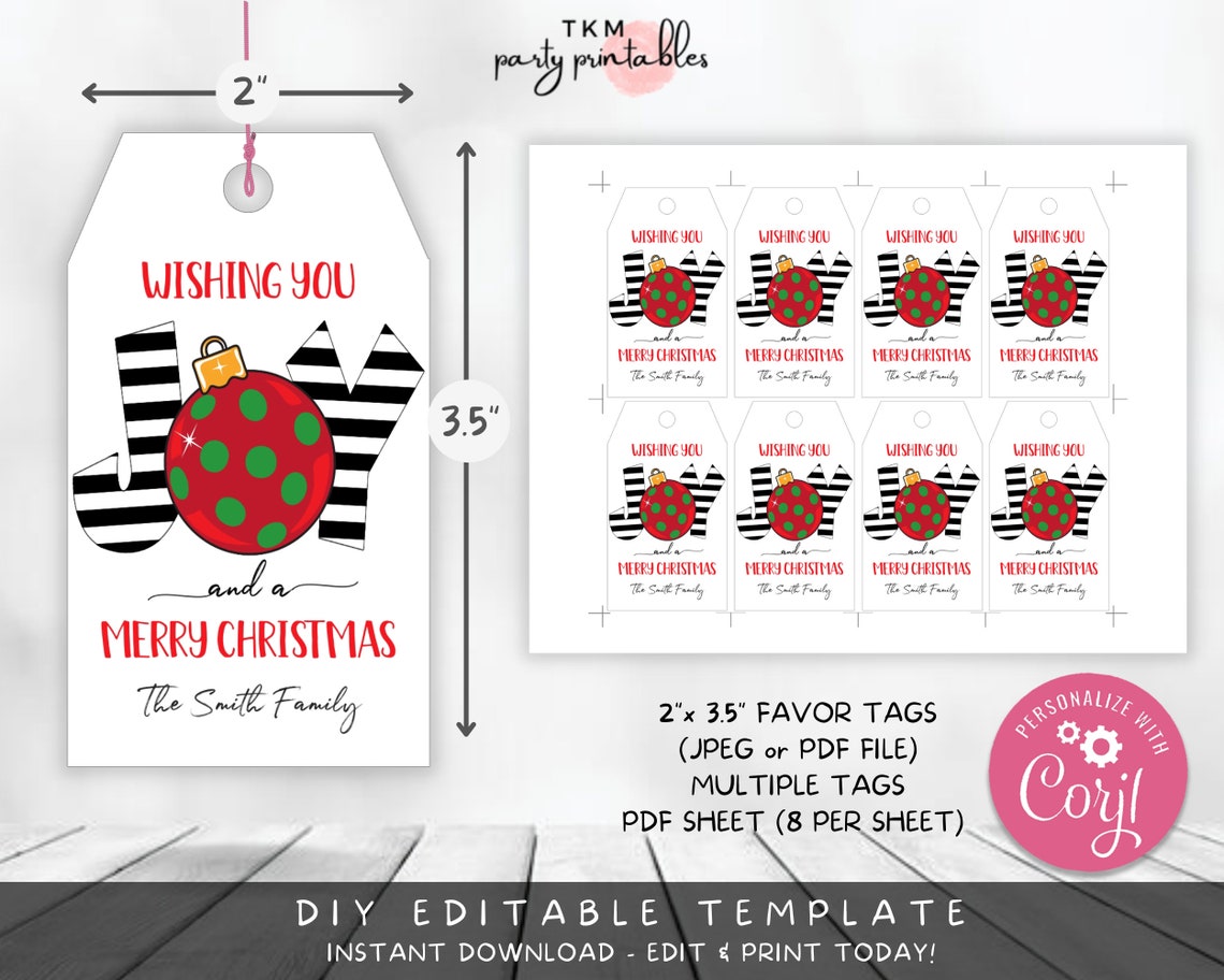 Printable Christmas Tags Wishing You Joy and A Merry - Etsy