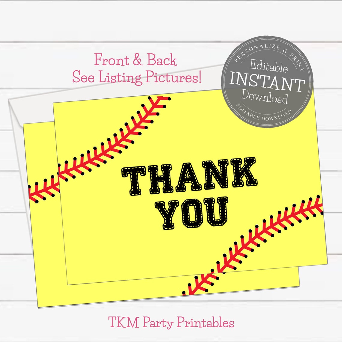 Softball Thank You Cards Simple Thank You Printable Softball | Etsy