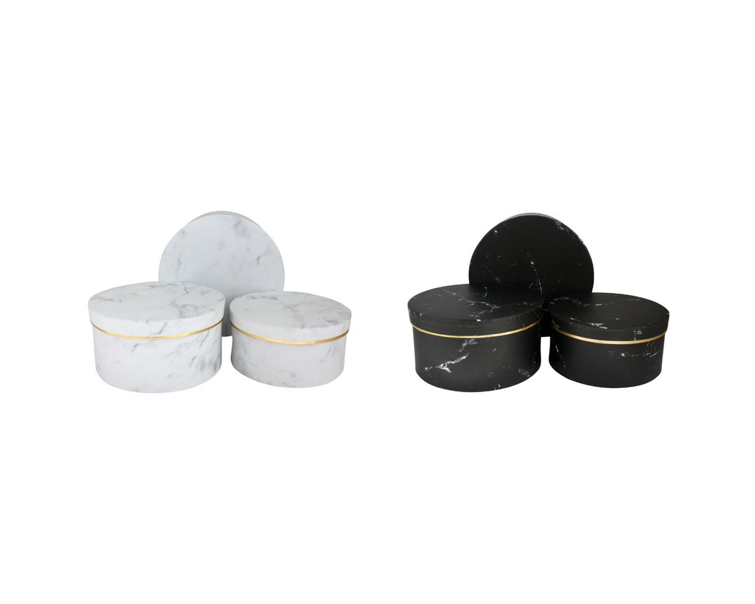 Set of 3 Rigid Luxury Round Presentation Flower Gift Box, Black /white ...