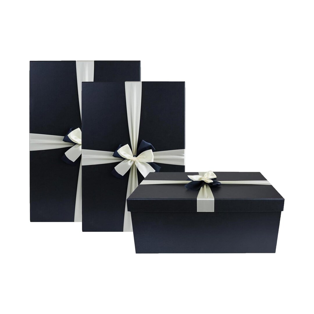 Set of 3 Rectangle Rigid Gift Box With Lid, Brown Interior & Satin ...