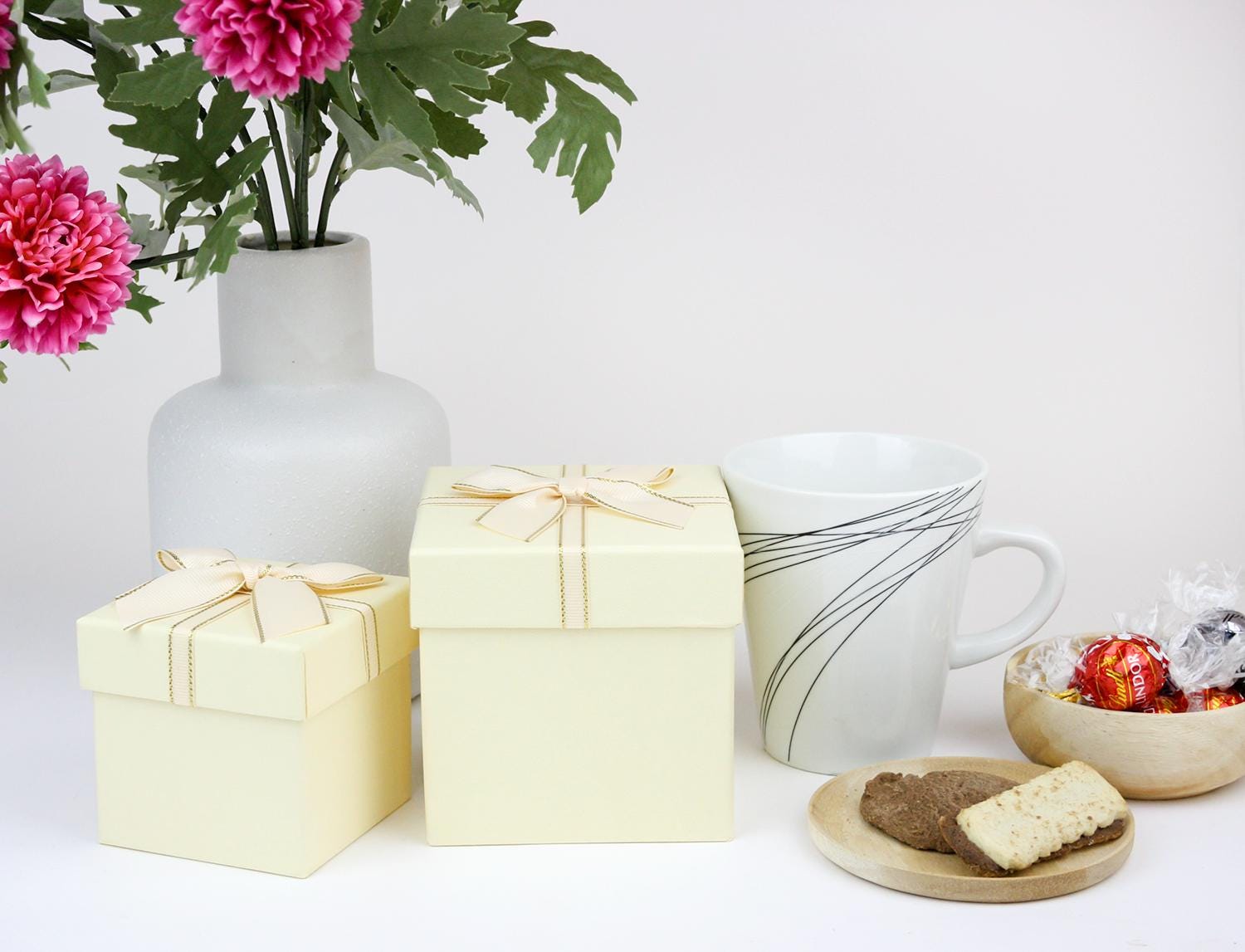 Set of 2 Rigid Luxury Square Shaped Presentation Box, Satin Ribbon Lid ...