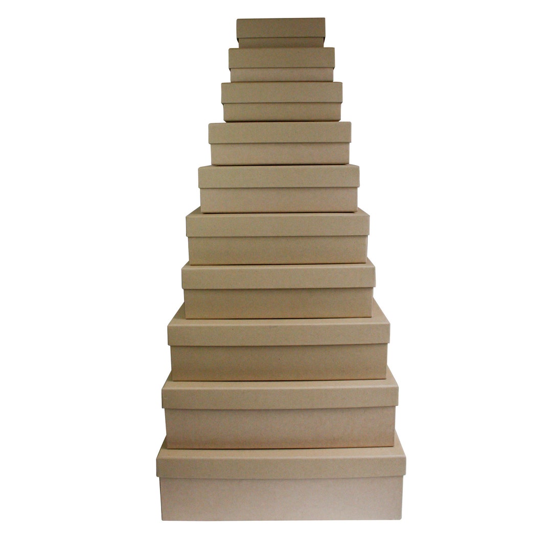 Set of 10 Rigid Gift Box, Kraft Box With Lid and White Interior - Etsy