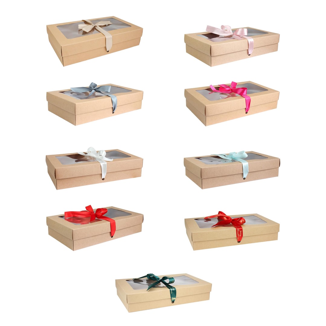 Pack of 12 Brown Rectangle Kraft Boxes With Clear Lid, Various Colored ...