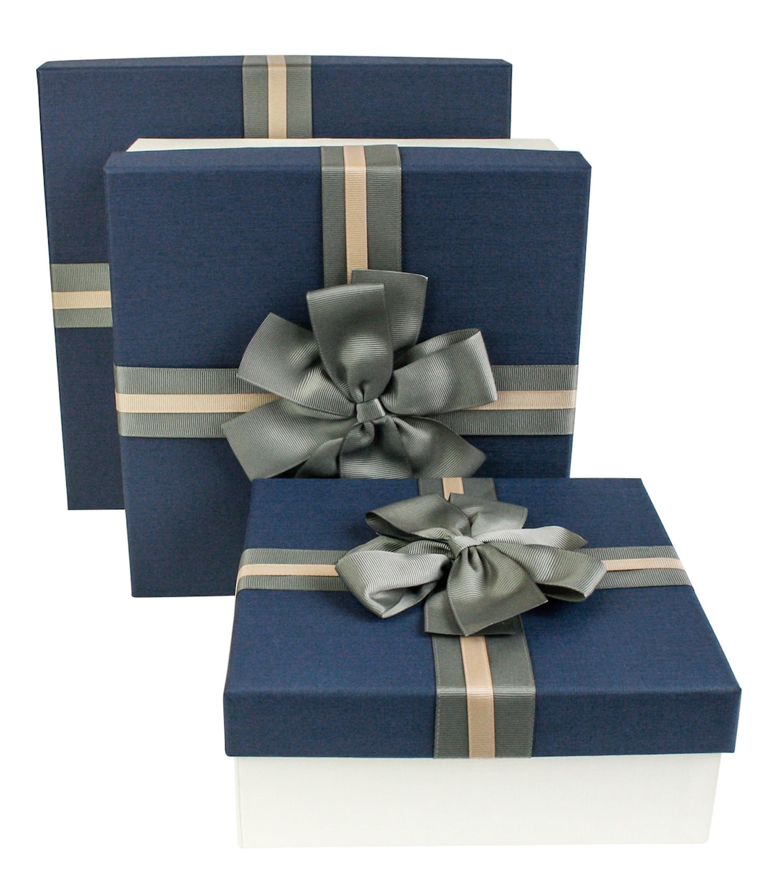 Set of 3 Rigid Gift Boxes, Cream Box With Blue Lid, Two Tone Grey Brown ...