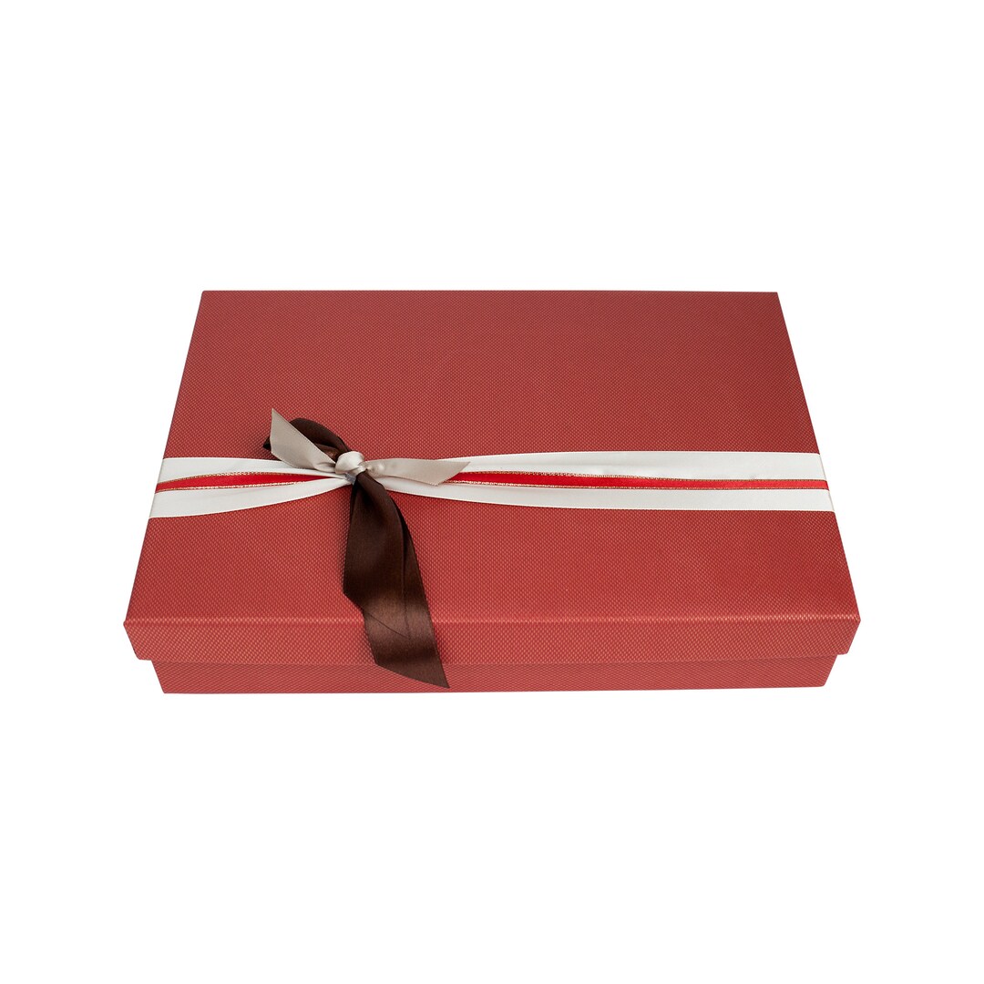 24.5 X 17 X 6.5 Cm , Textured Red Box With Lid, Red Beige Satin ...