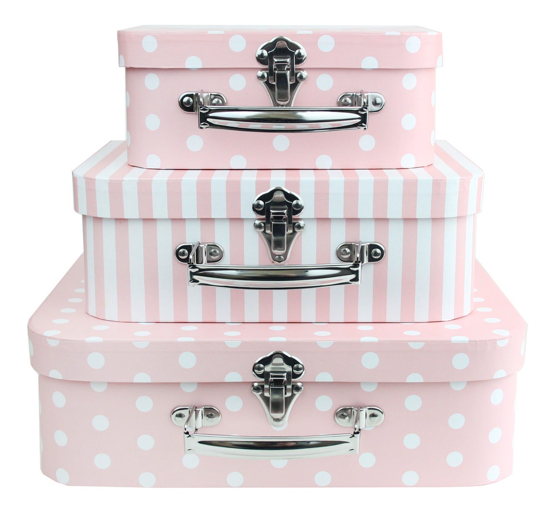Set of 3 Rigid Luxury Suitcase Storage Gift Box, Stripes & Polka Print ...