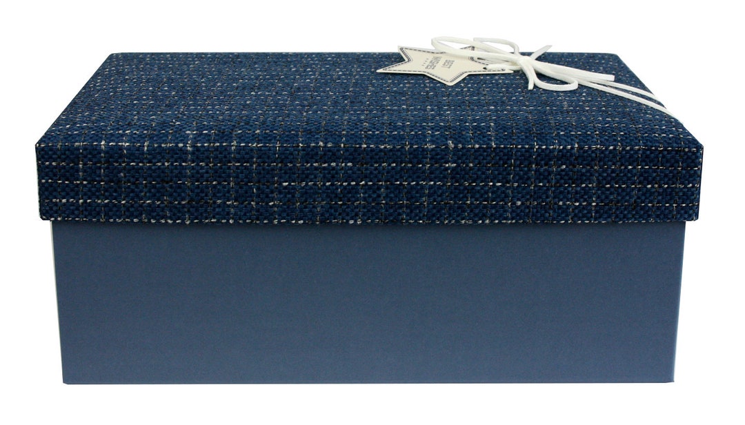Rigid Gift Boxes, Blue Box With Textured Fabric Blue Lid, Suede ...