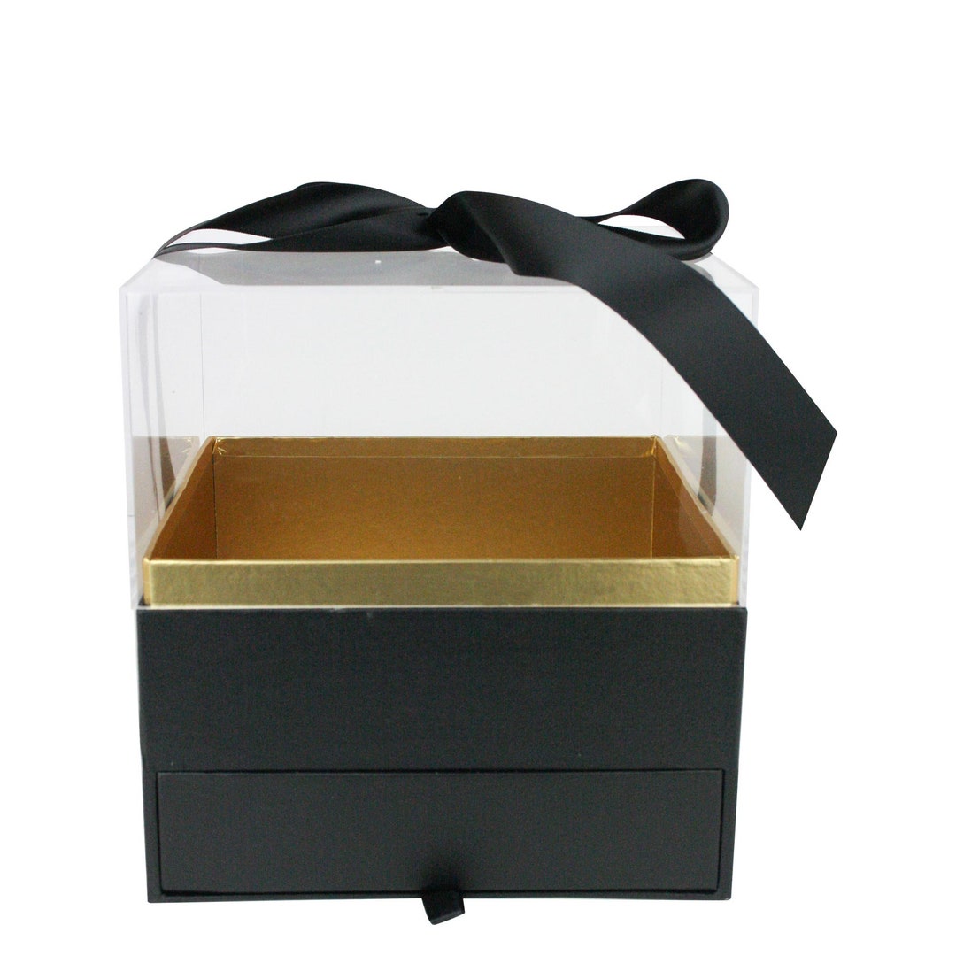 18 Cm X 18 Cm X 19 Cm Box With Drawer, Acrylic Lid and Ribbon Gift Box ...
