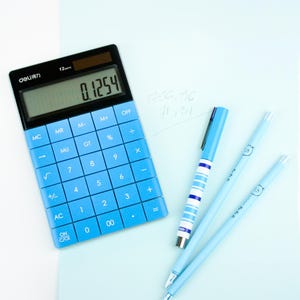 Back to School 12 Digits Dual Power White/blue Electronic Calculator ...