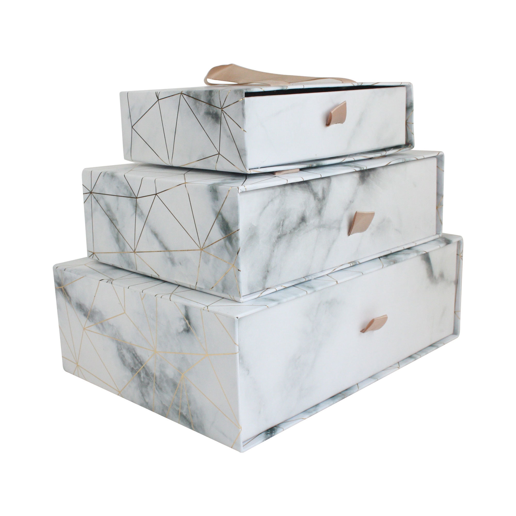 Set of 3 Rigid Rectangle Luxury Drawer Presentation Gift Box, Marble ...