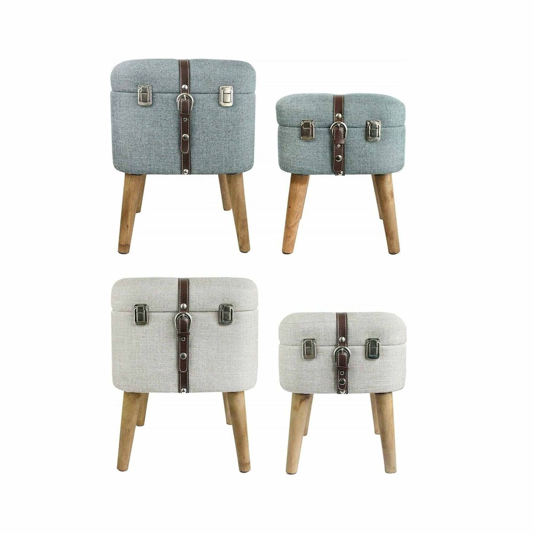 Set of 2 Upholstered Linen Square Foot Rest Footstool Ottoman Pouffe ...