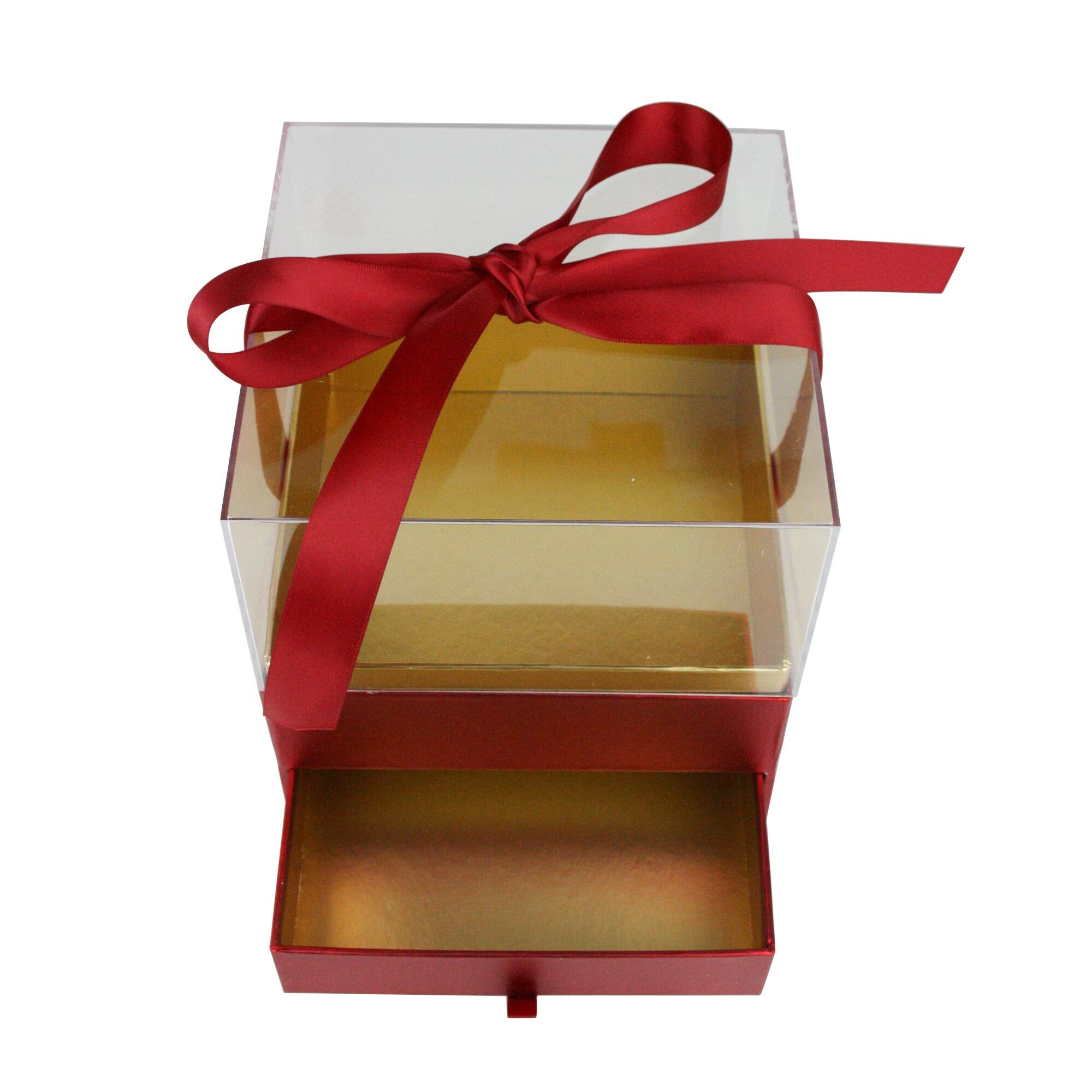 18 Cm X 18 Cm X 19 Cm Box With Drawer, Acrylic Lid and Ribbon Gift Box ...