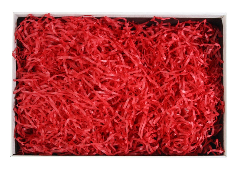 Red Box With Lid , Gold Red Satin Ribbon With Shredded Paper - Etsy