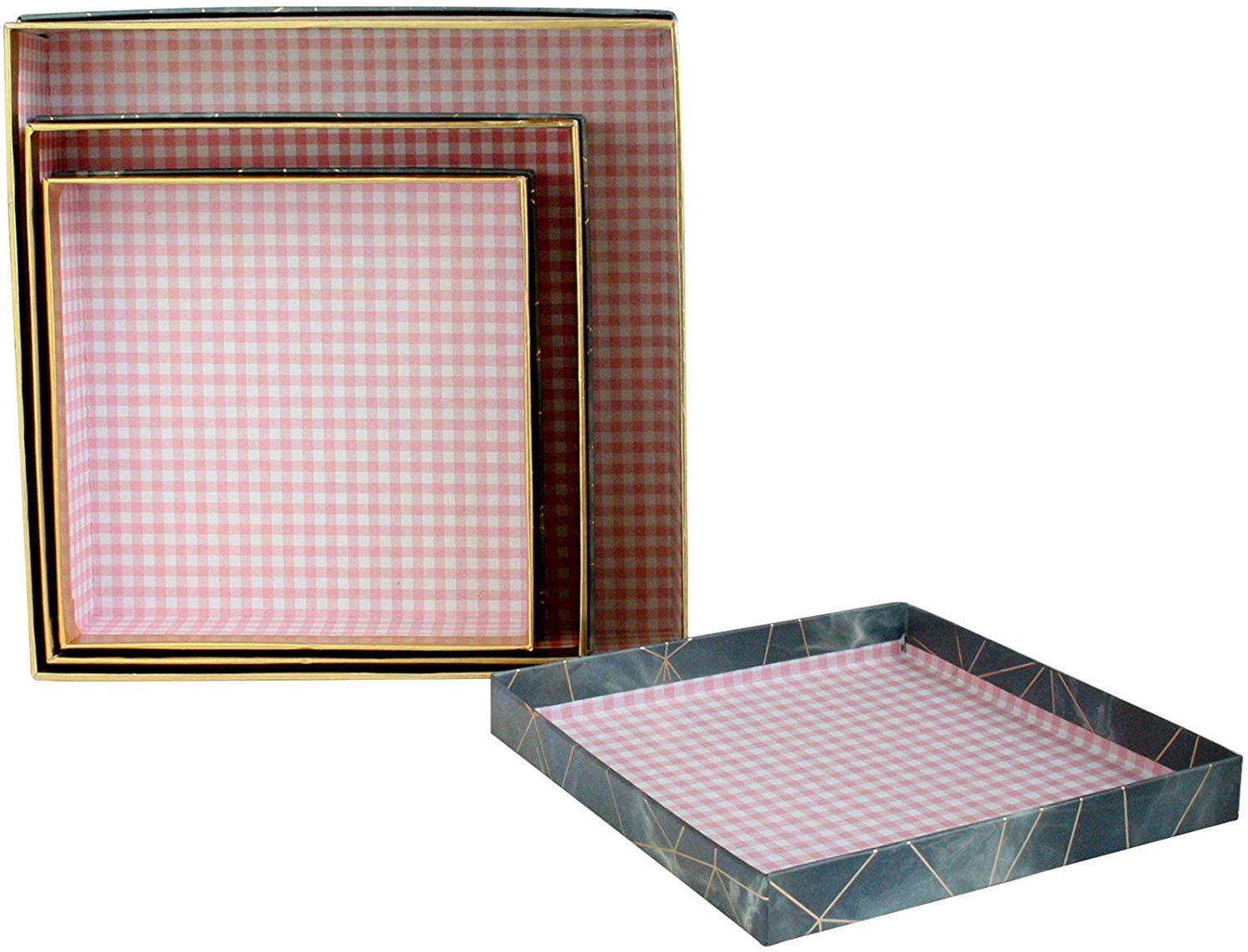Set of 3 Rigid Square Luxury Presentation Gift Box, Marble Effect With ...